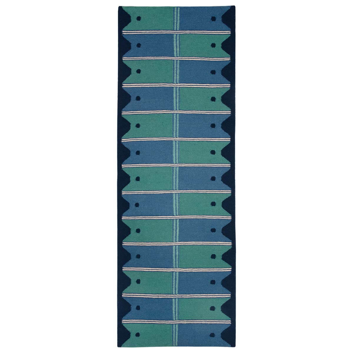 Ladder Wool Flatweave Runner Rug - Blue and Green – Safomasi