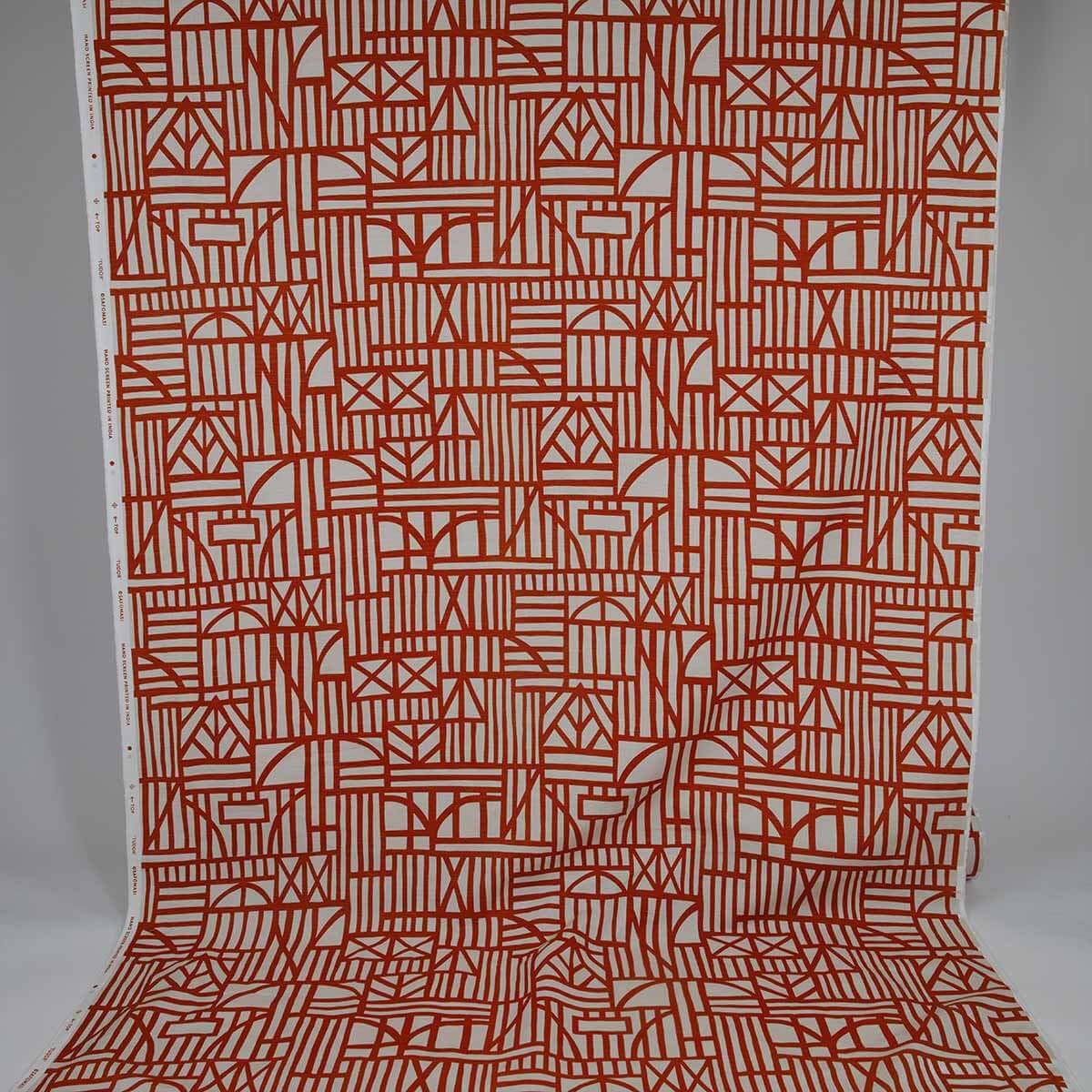 Rust Tudor Fabric | Geometric Graphic Printed Interior Fabric – Safomasi