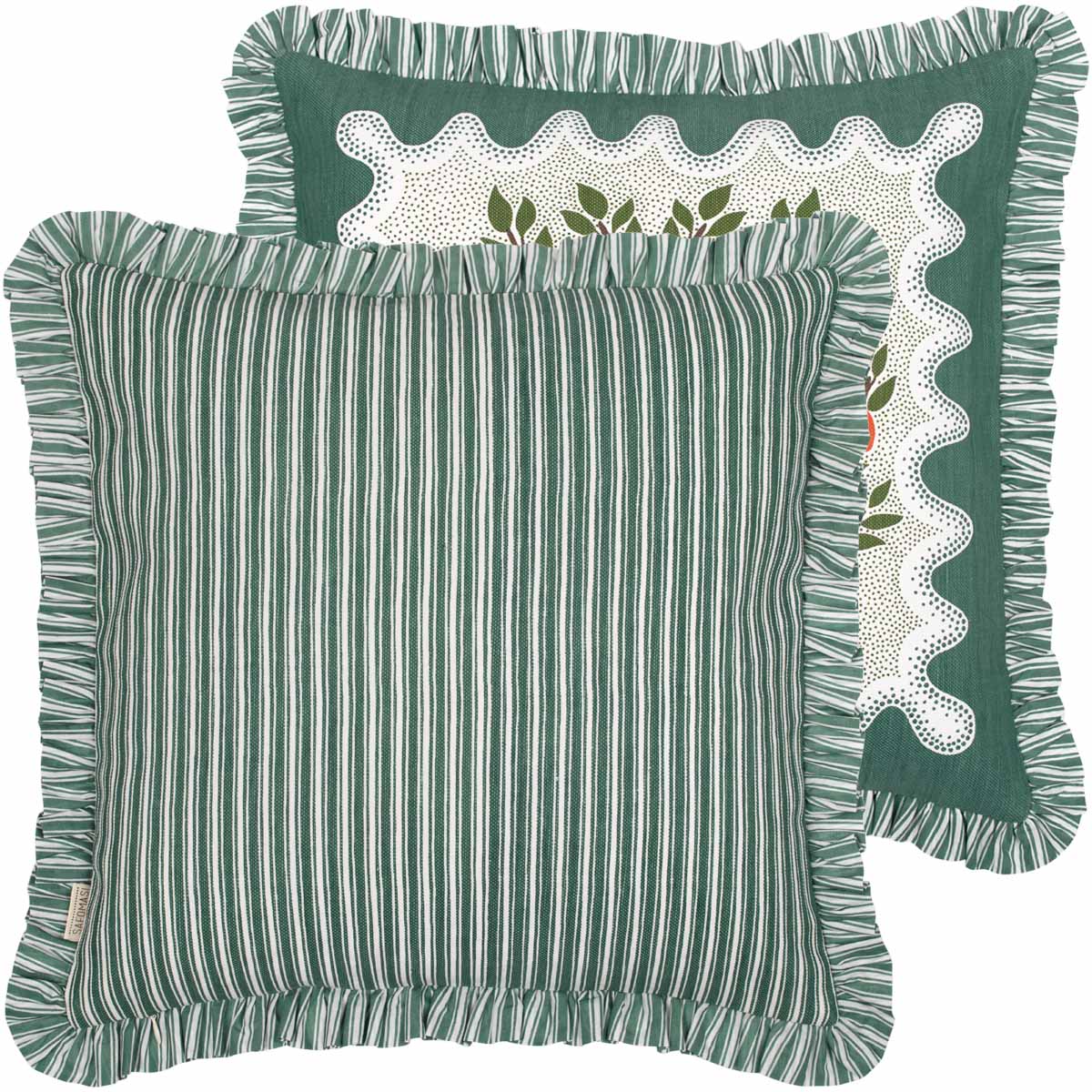 Apple Tree Ruffle Cushion Cover | Teal Green Striped Frill Pillow ...